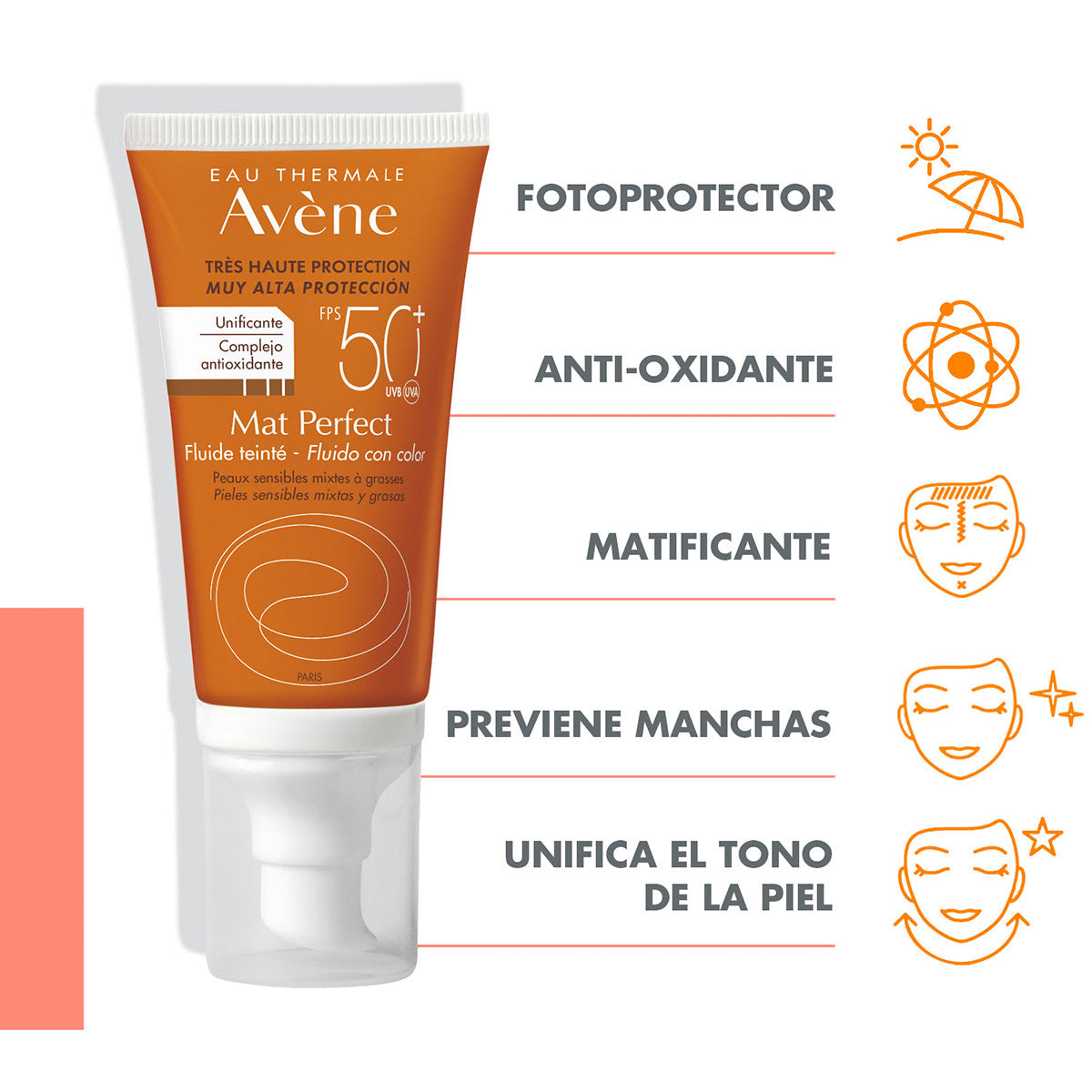 Avene – Protector Solar Mat-Perfect, SPF 50+ Fluido Con Color – 50 ml ...